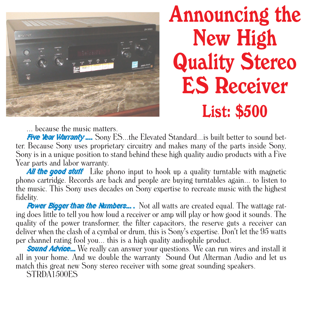 Sony ES STR-DA1500ES Stereo Receiver